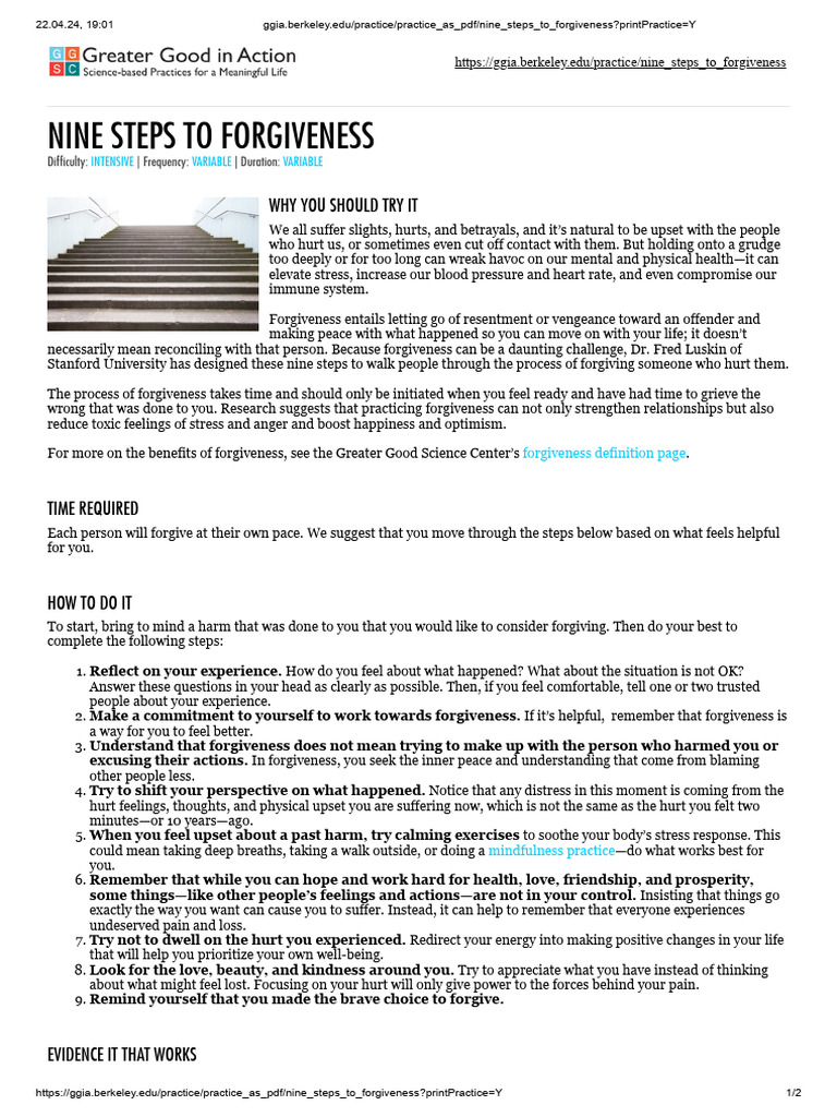 Nine - Steps - To - Forgiveness Printpractice | PDF | Forgiveness ...