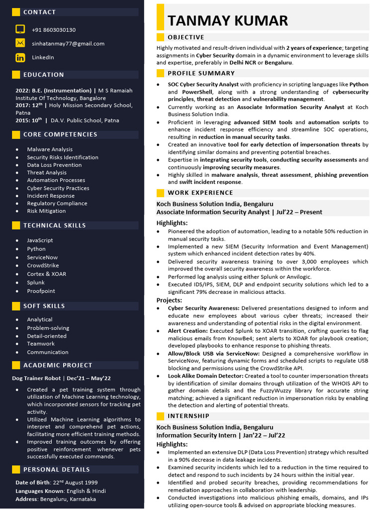 Tanmay Kumar CV-1 | PDF | Security | Computer Security