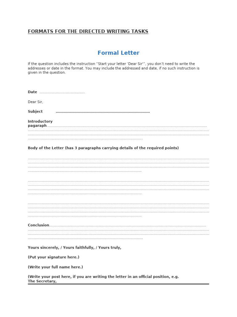 Formats For Directed Writing Tasks | PDF