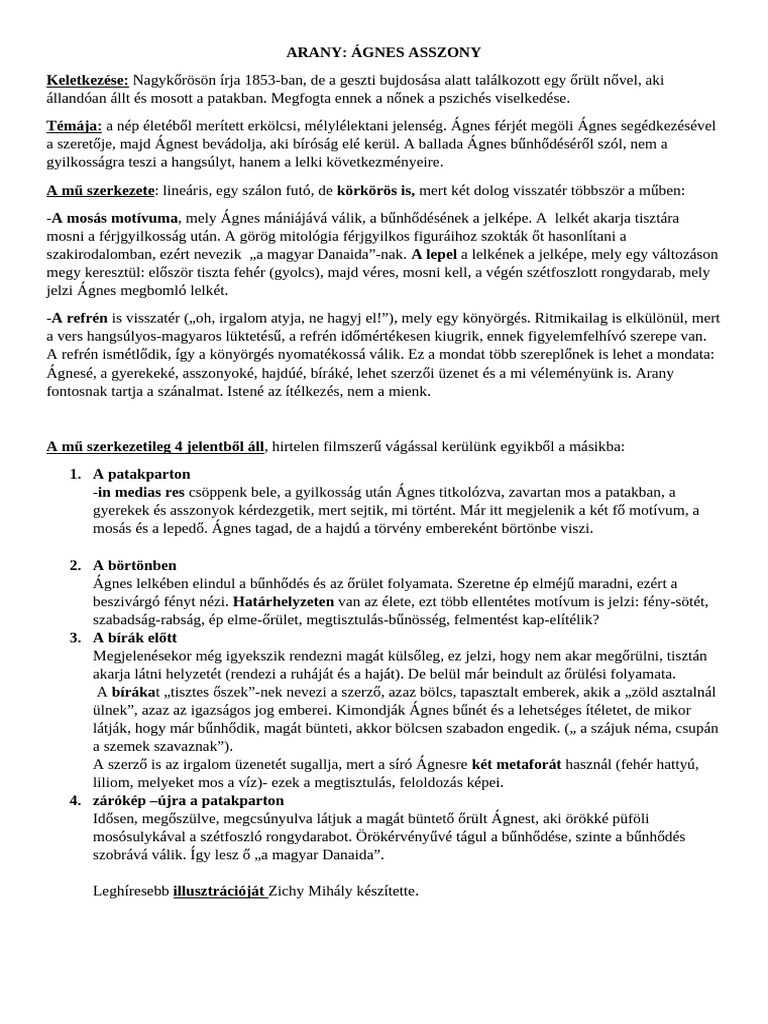 ARANY JÁNOS Ágnes Asszony Elemzése | PDF