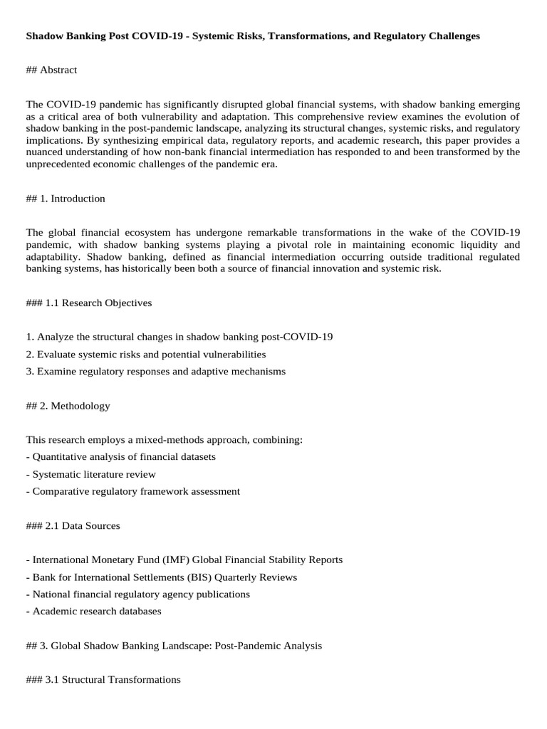 Shadow Banking Post COVID-19 - Systemic Risks, Transformations, and ...
