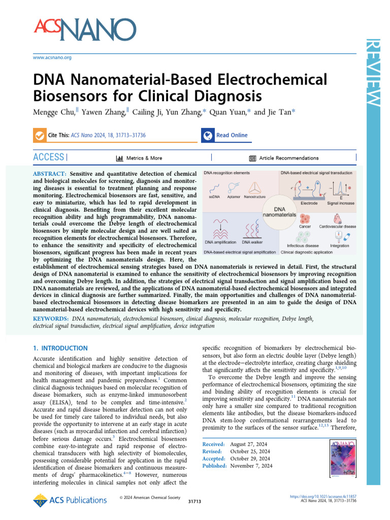 Chu Et Al 2024 Dna Nanomaterial Based Electrochemical Biosensors For Clinical Diagnosis | PDF ...