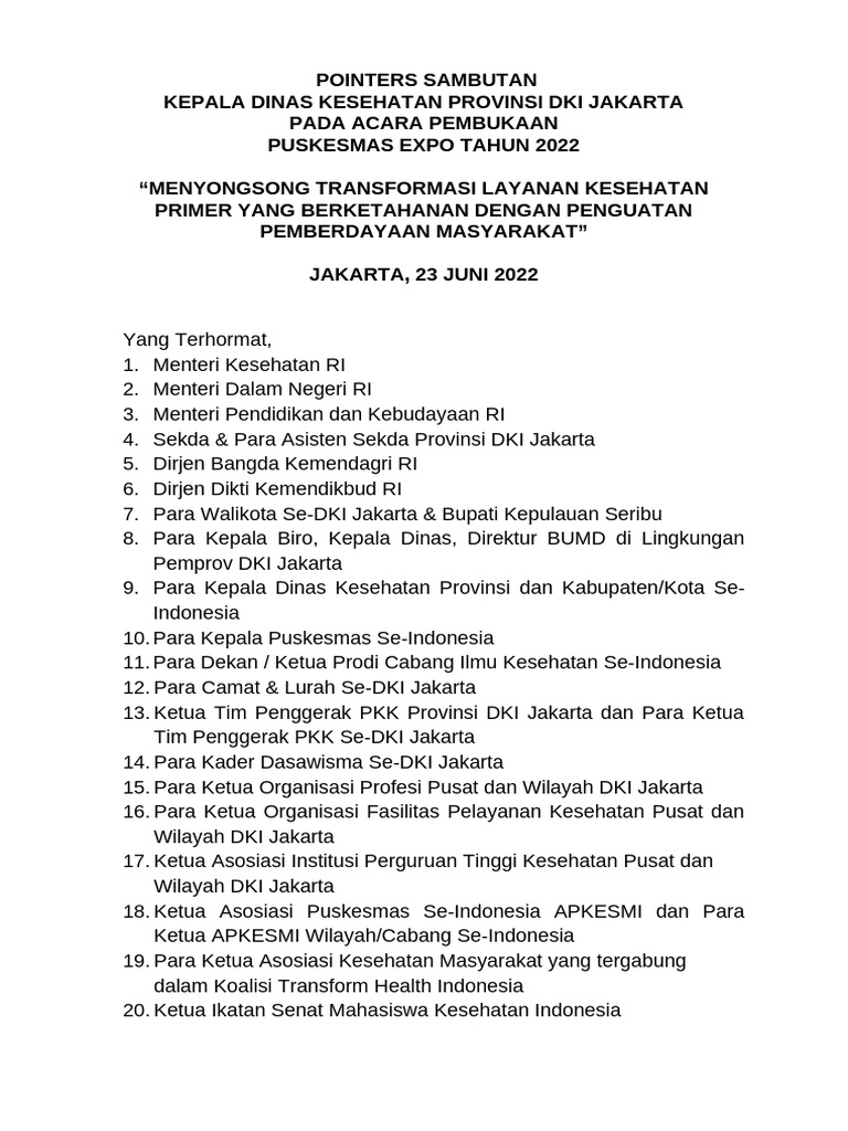Draft Sambutan Kadis EXPO 2022 | PDF | Kesehatan Holistik