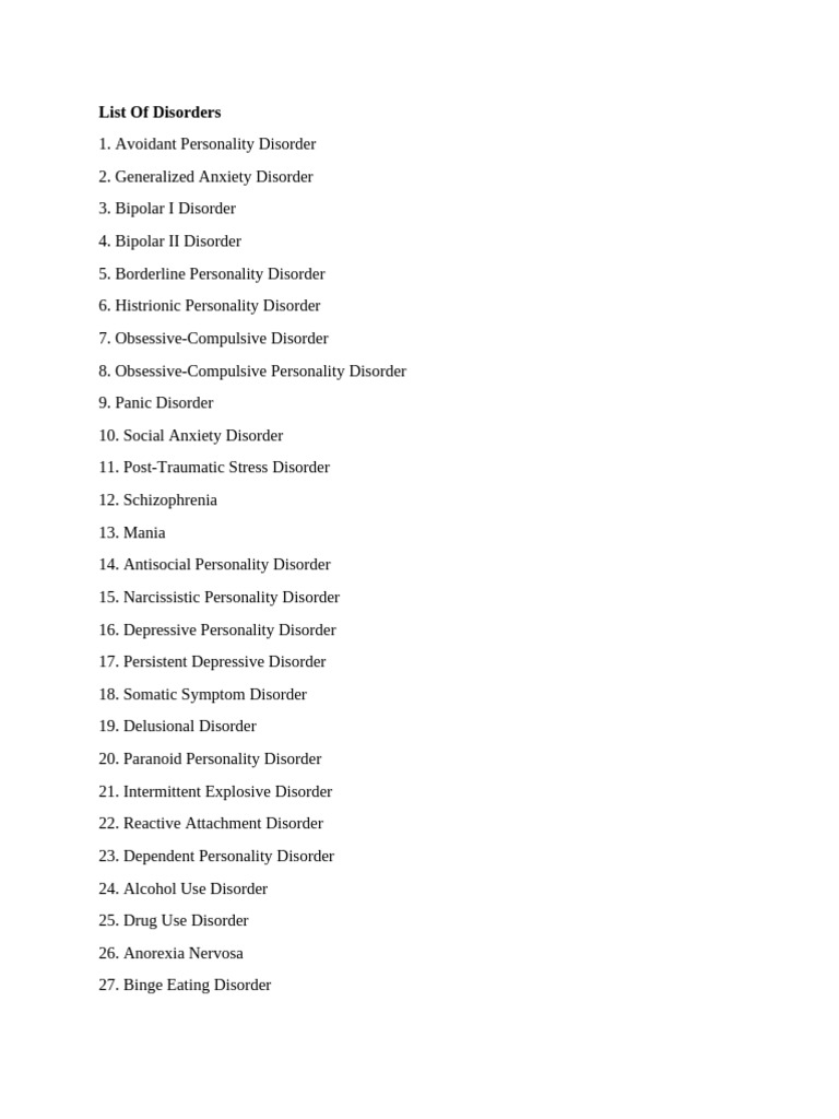 List of Disorders | PDF