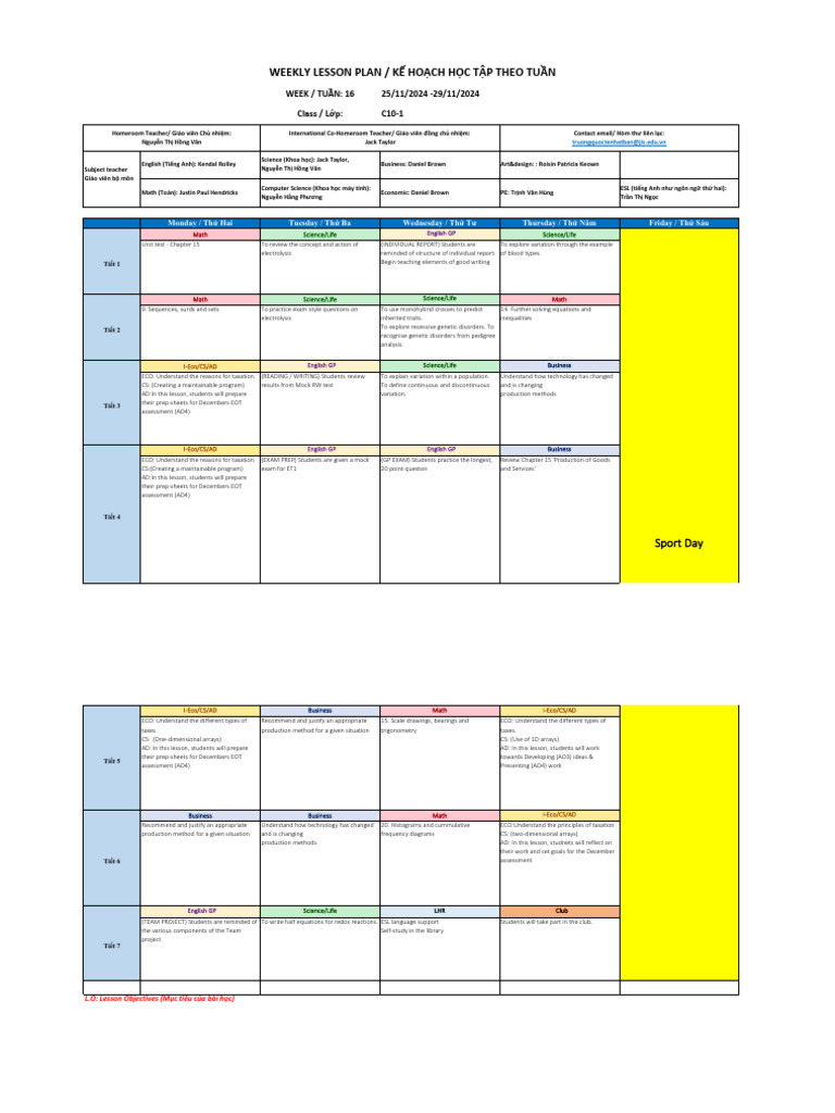 Weekly Lesson Plan W16 | PDF | Science