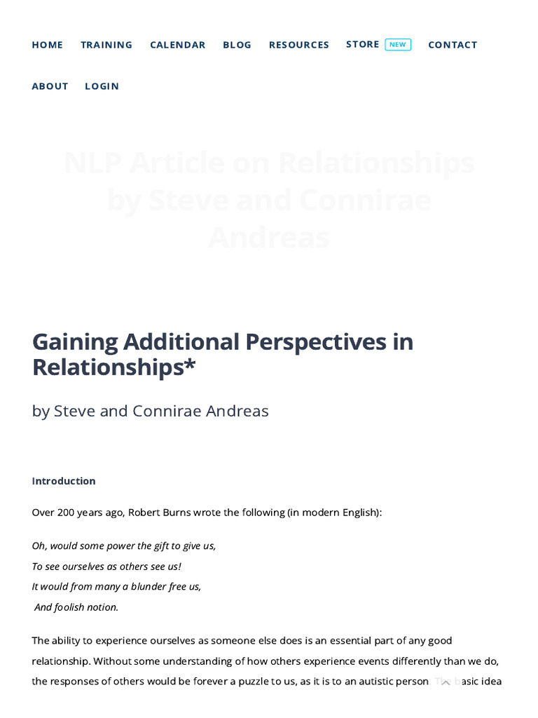 NLP Article On Relationships by Steve and Connirae Andreas - NLP Institute of California - Neuro ...