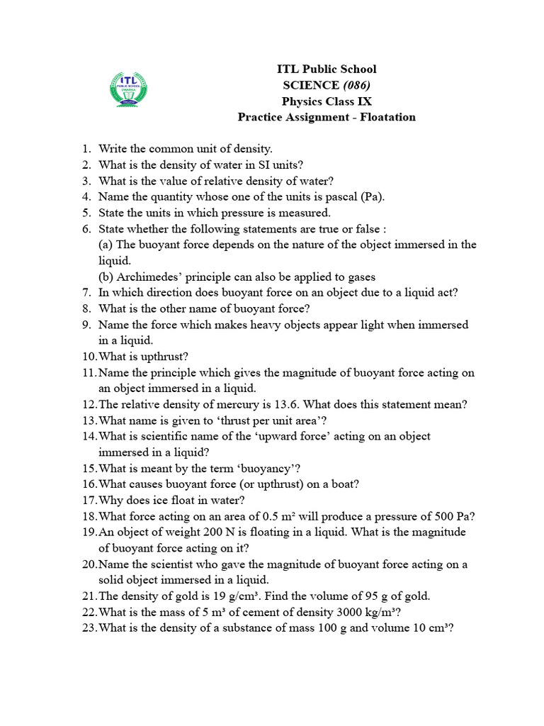 PRACTICE FLOATATION - Edited | PDF | Buoyancy | Density