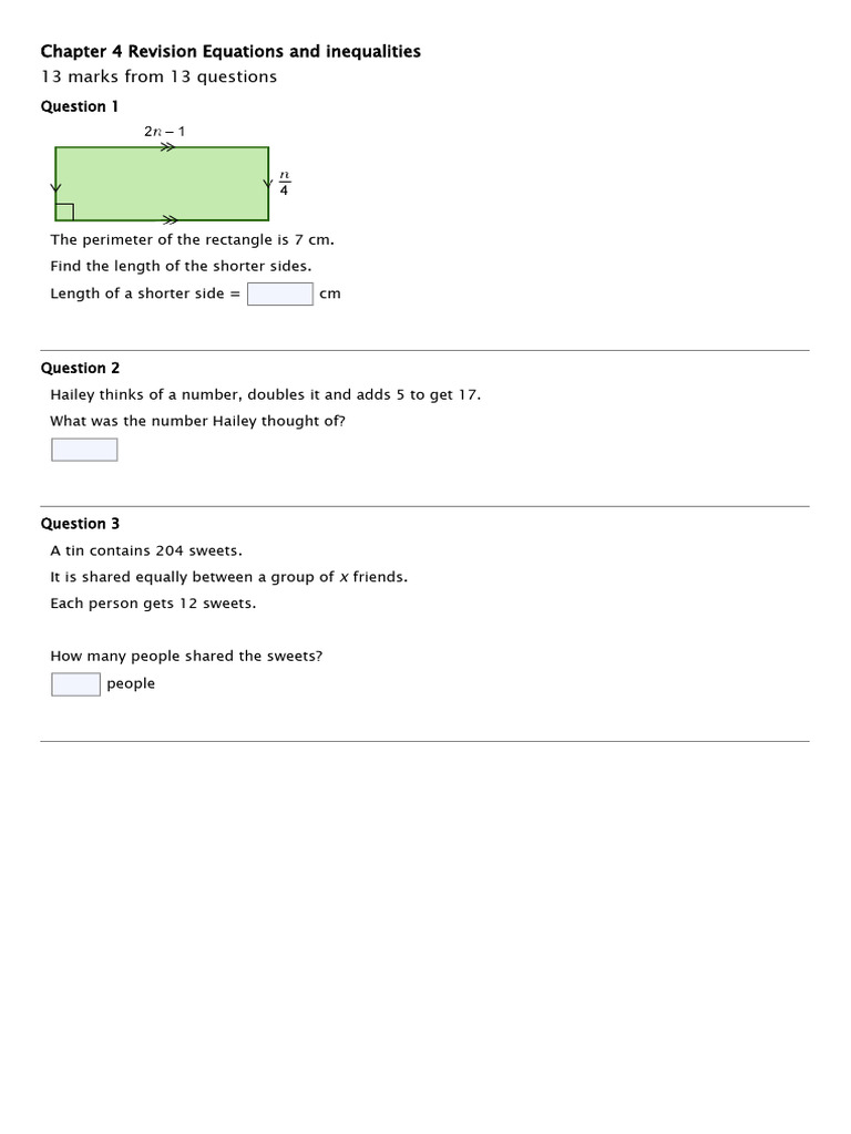 Chapter 4 Revision Equations and Inequalities | PDF