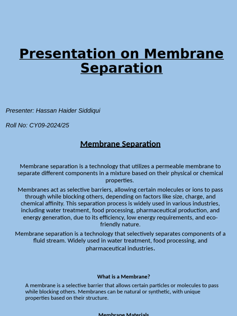 Introduction To Membrane Separation | PDF | Membrane | Membrane Technology
