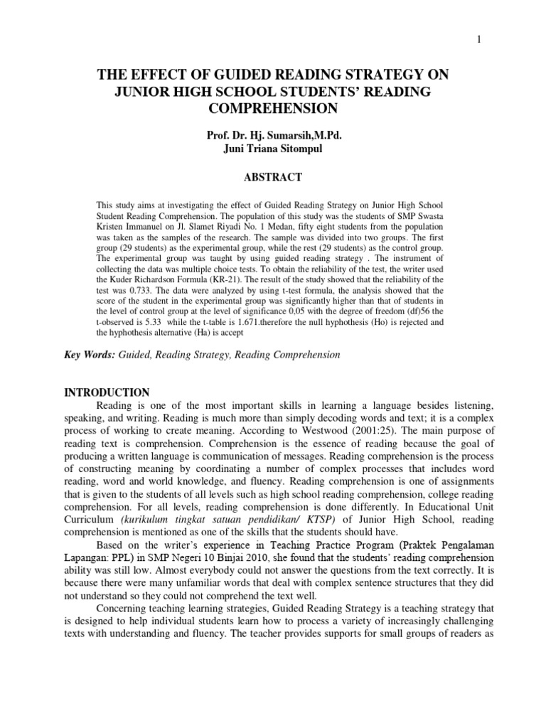 Guided Reading Strategy Impact on Comprehension | PDF | Reading ...