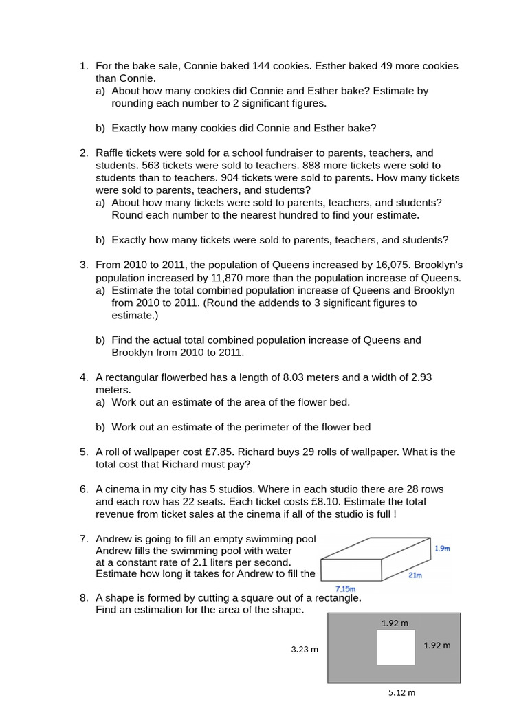 Estimation Word Problem | PDF