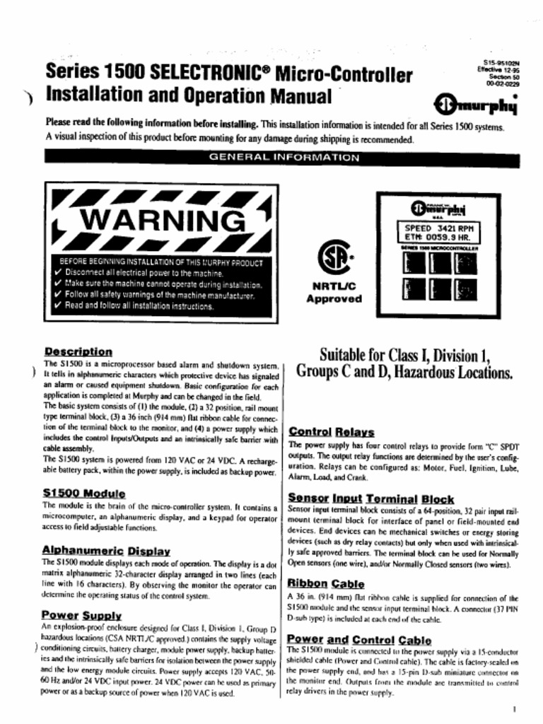 Murphy Control Panel AG97101 | PDF