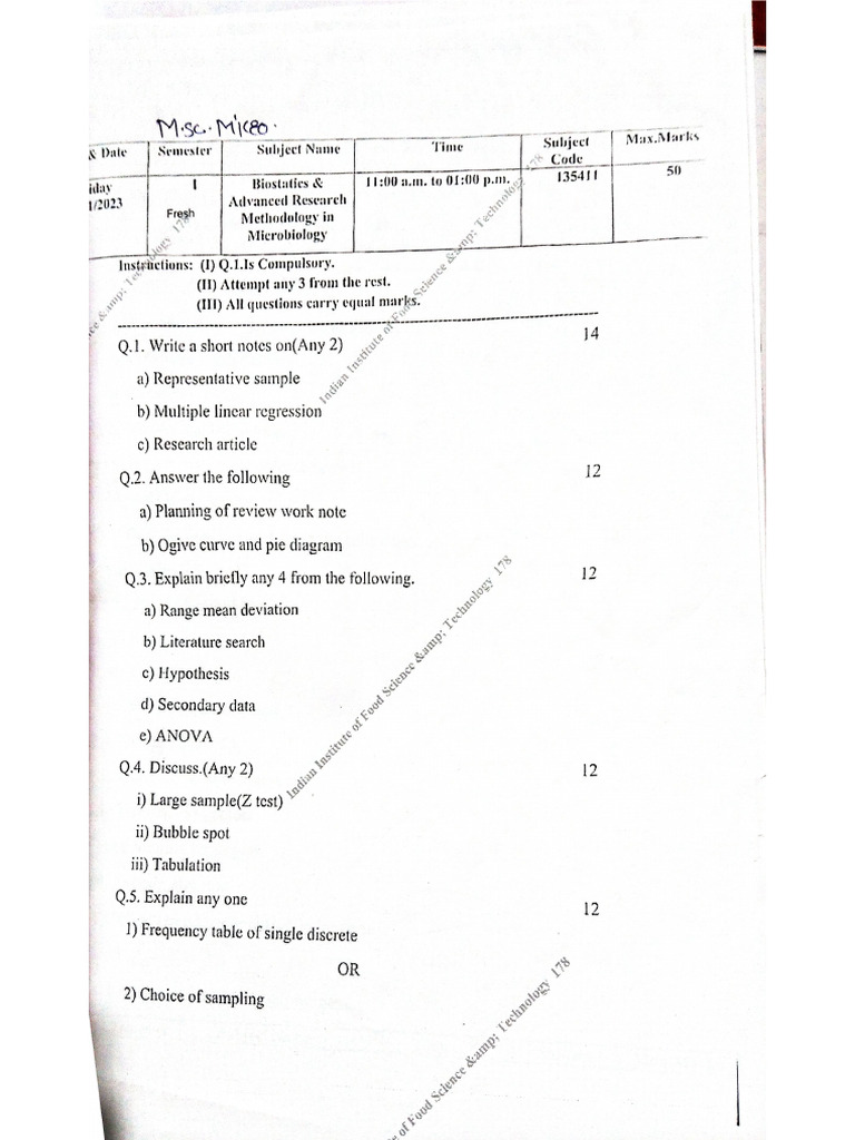 Biostatistics Previous Years Question Paper Pdf
