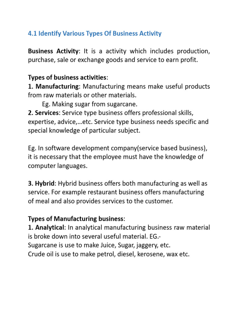 Types of Business Activities Explained | PDF | Joint Stock Company ...