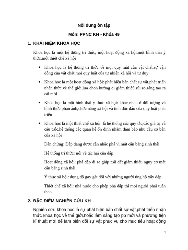 Nội dung ôn tập ppnckh | PDF