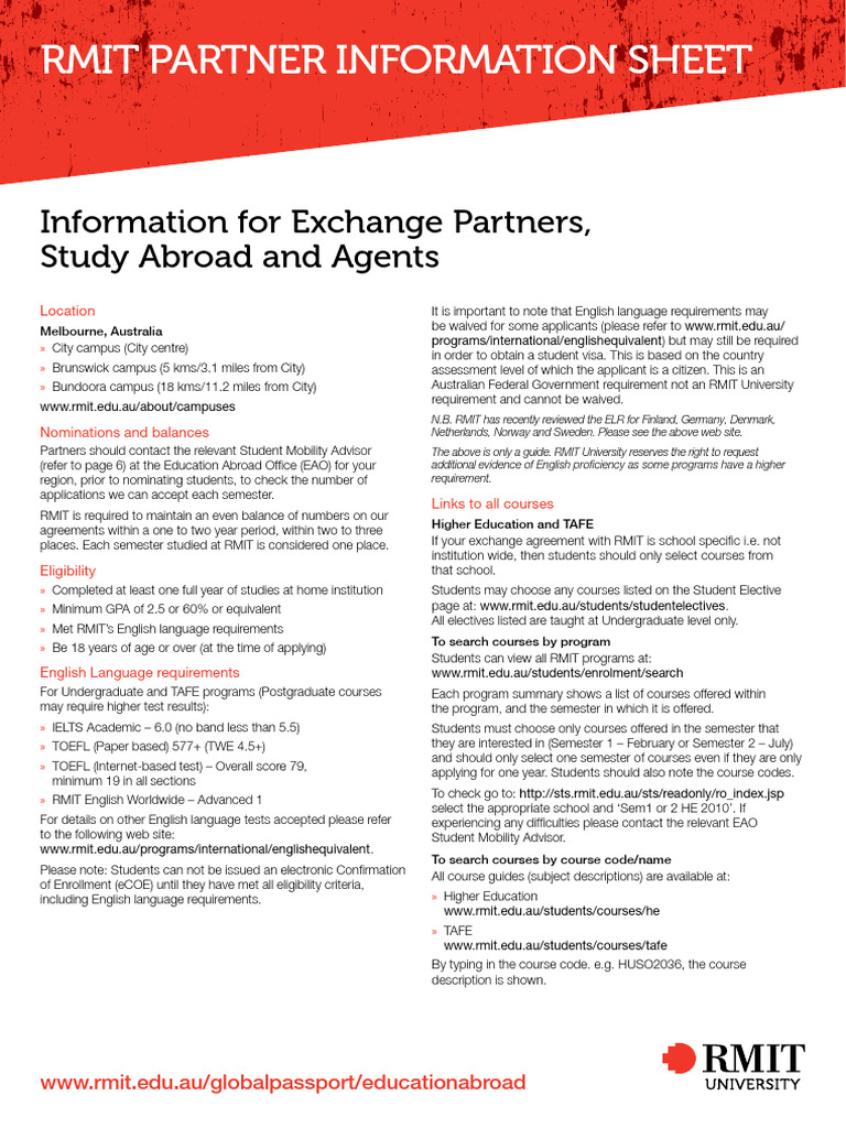 EXCHANGE_RMIT_Info | PDF | Academic Degree | Bachelor's Degree