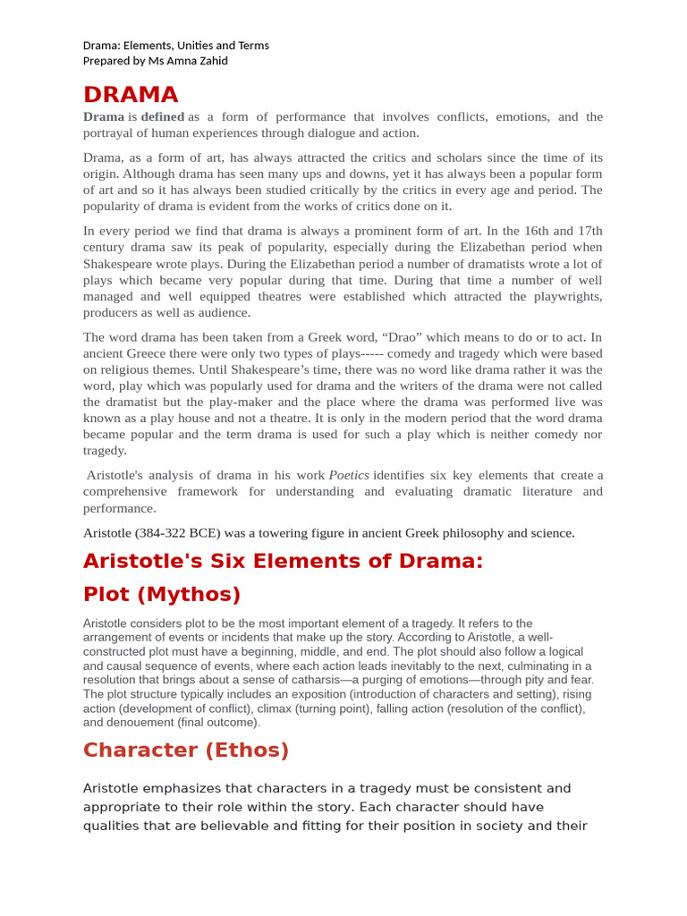 Drama: Elements, Unities and Terms | PDF | Tragedy | Plot (Narrative)