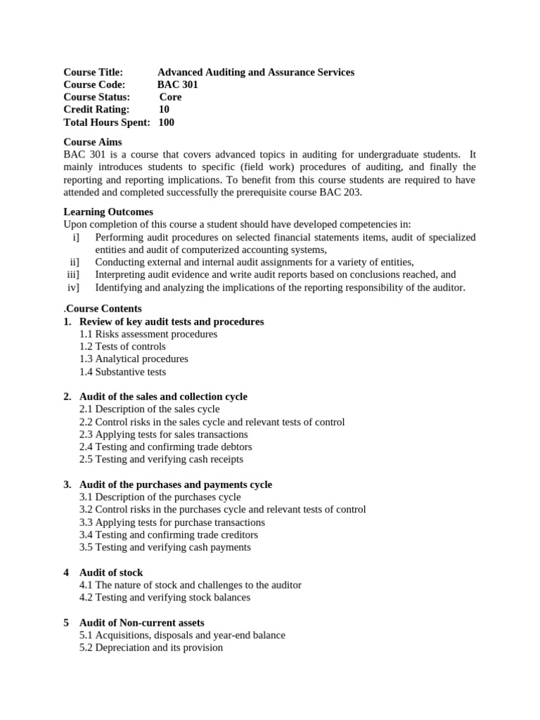 Advance Audit and Assurance Bac 301 | PDF | Audit | Financial Audit