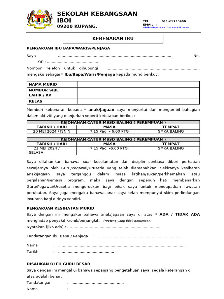 Surat Kebenaran Waris - Kejohanan Merentas Desa SK Iboi | PDF