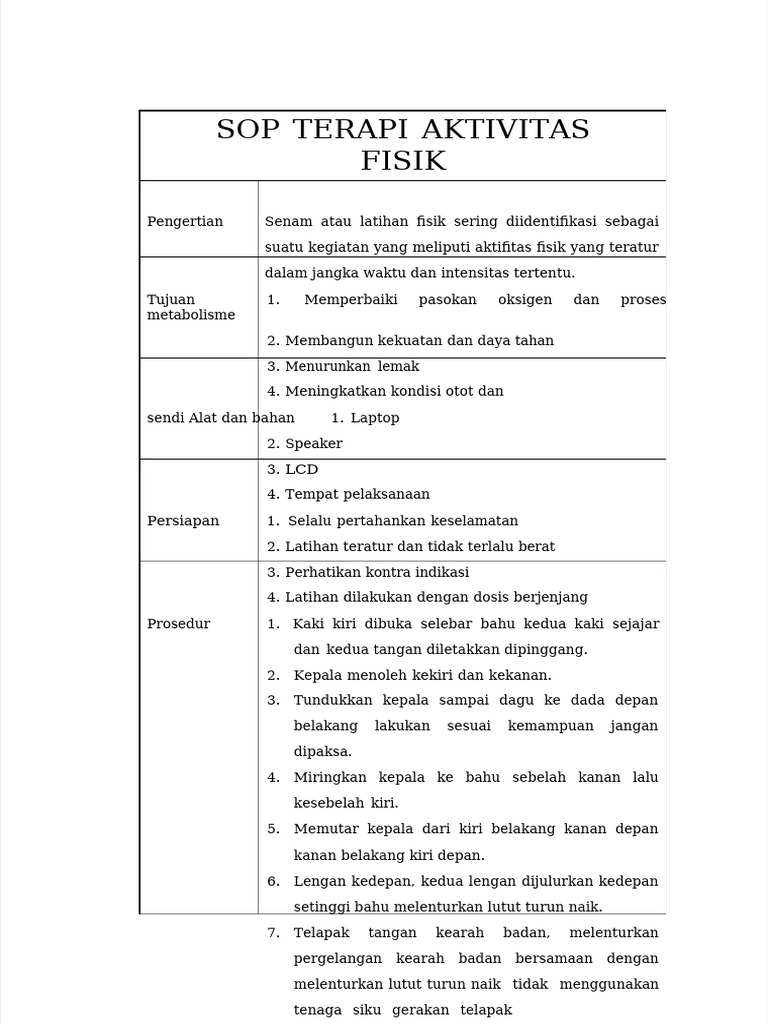 PDF Sop Terapi Aktivitas Fisik | PDF | Pengembangan Diri | Gaya Hidup