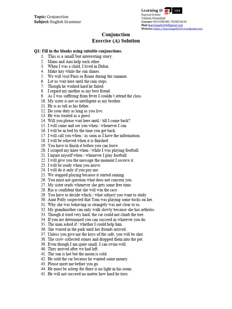 Conjunction Exercises & Solutions | PDF