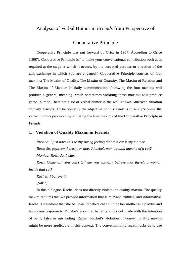 Analysis of Verbal Humor in Friends From Perspective of Cooperative ...