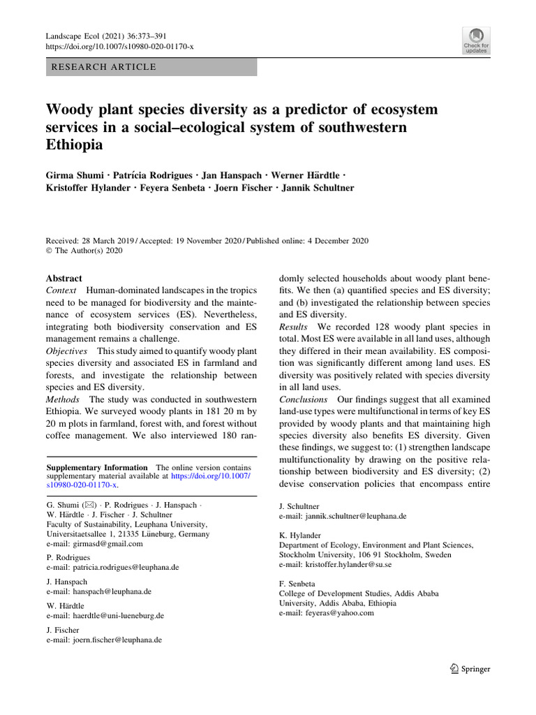 Woody Plant Species Diversity As A Predictor of Ecosystem 4ofpkmdpea ...