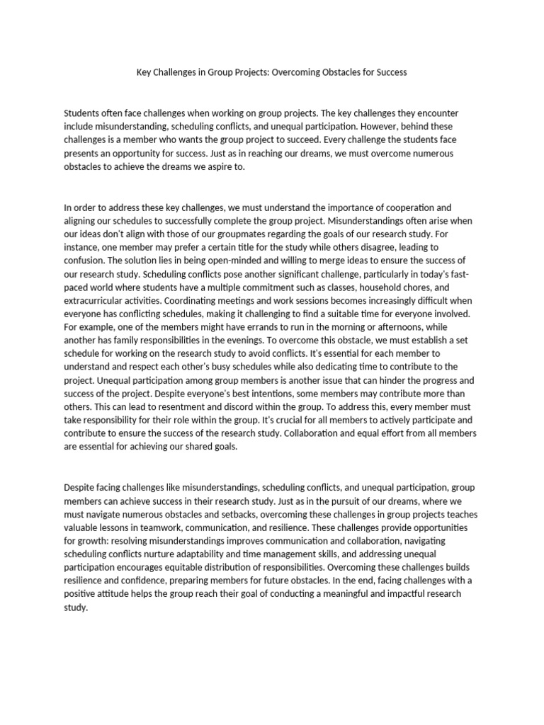 Key Challenges in Group Projects | PDF | Psychological Resilience ...