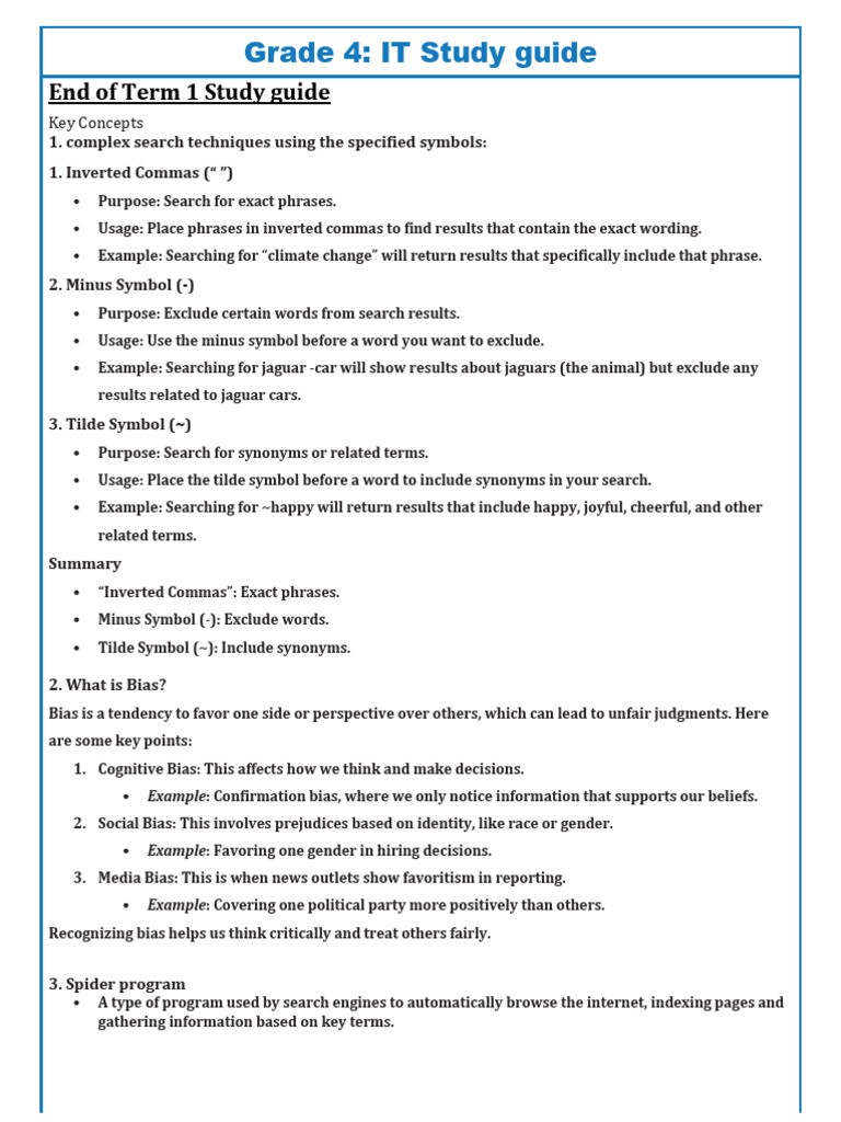 G4 End of Term 1 Study Guide | PDF | Bias | Spreadsheet