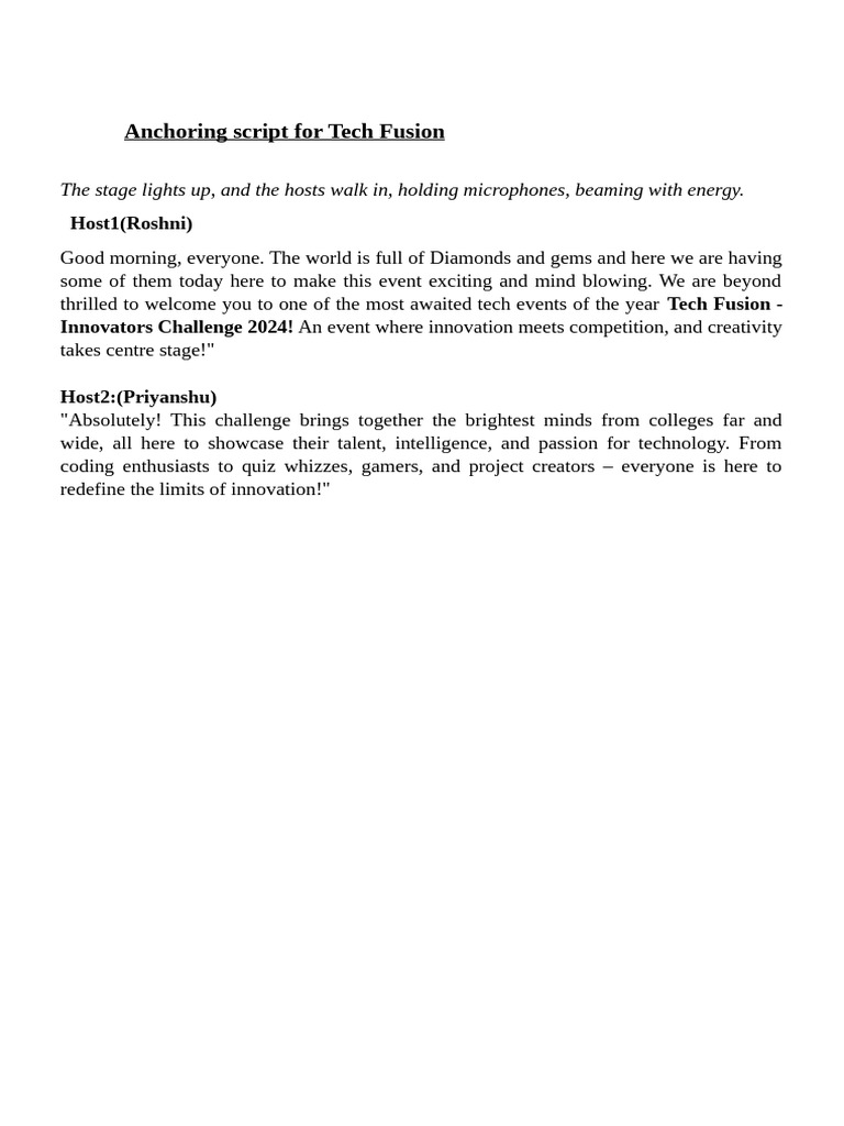 Anchoring Script For Tech Fusion | PDF