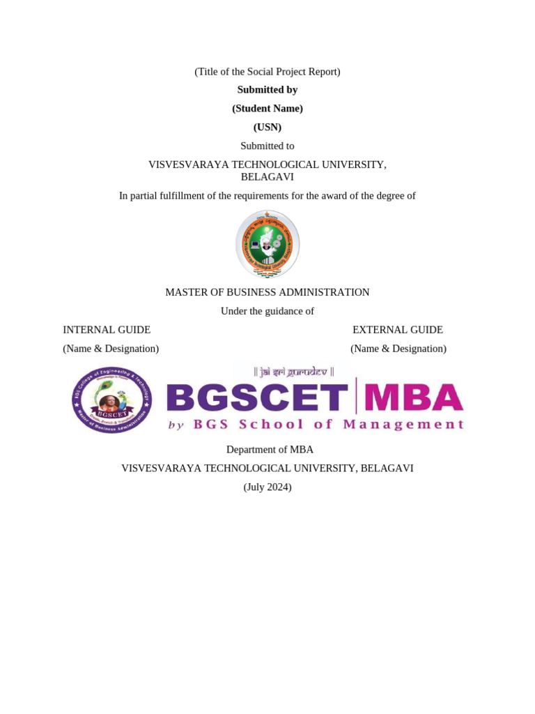 Societal Project Report Template - 2 | PDF | Master Of Business ...