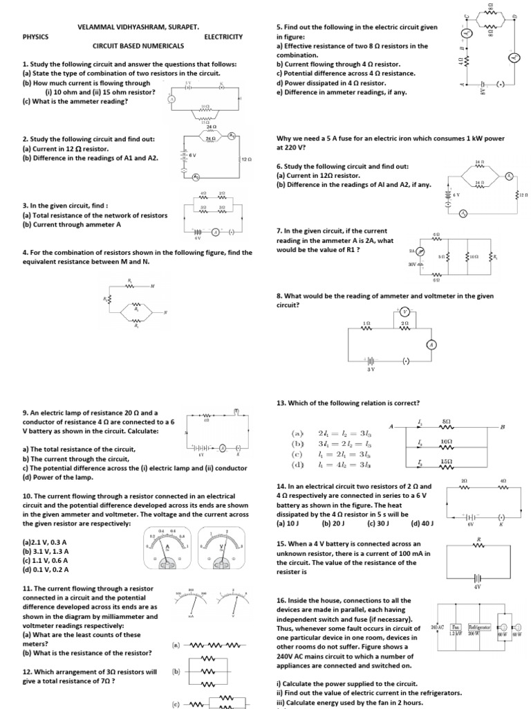 Electricity Circuit Numerical Problems | PDF | Series And Parallel ...