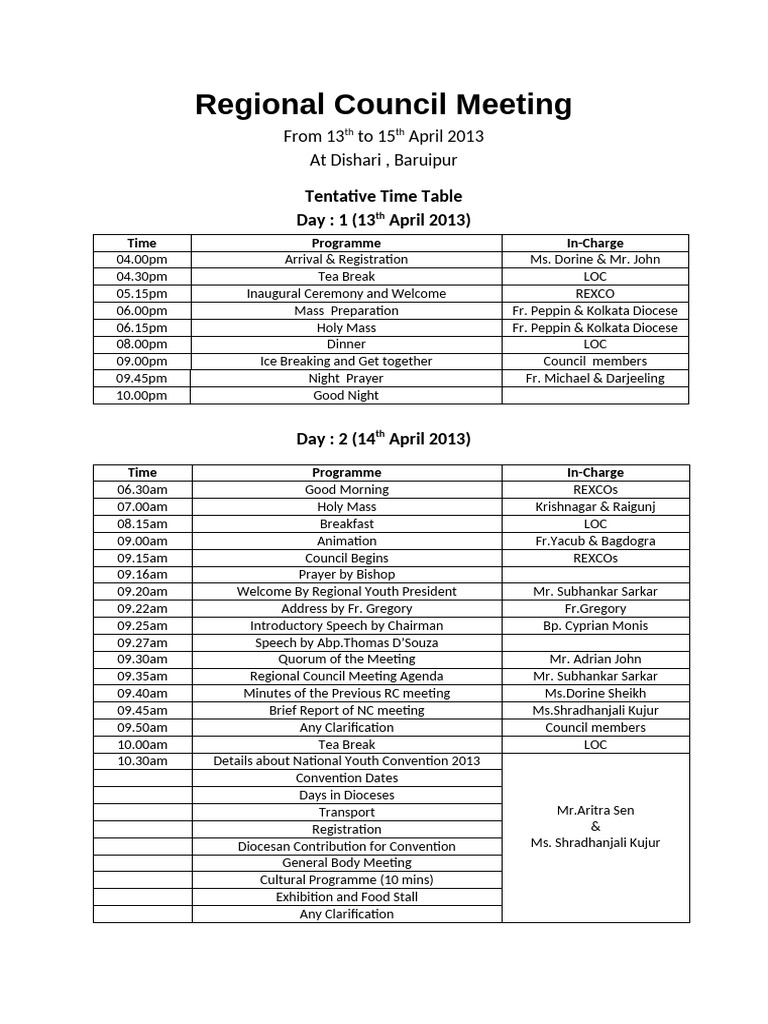 Regional Council Meeting Agenda 2013 | PDF | Catholic Church ...