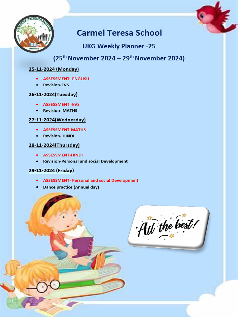 Carmel Teresa UKG Weekly Planner | PDF