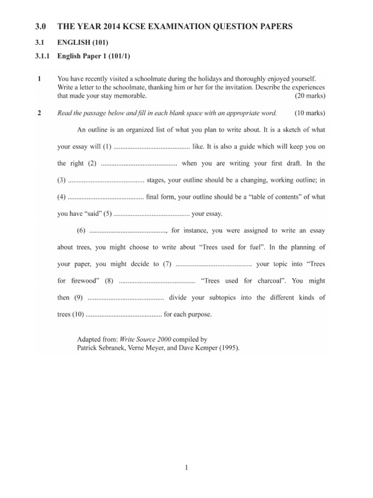 Paper1 2 3 Kcse 2014 | PDF