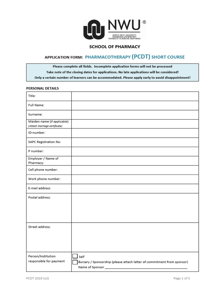 0 - PCDT Electronic Application Form 2019 | PDF | Pharmacist | Pharmacy