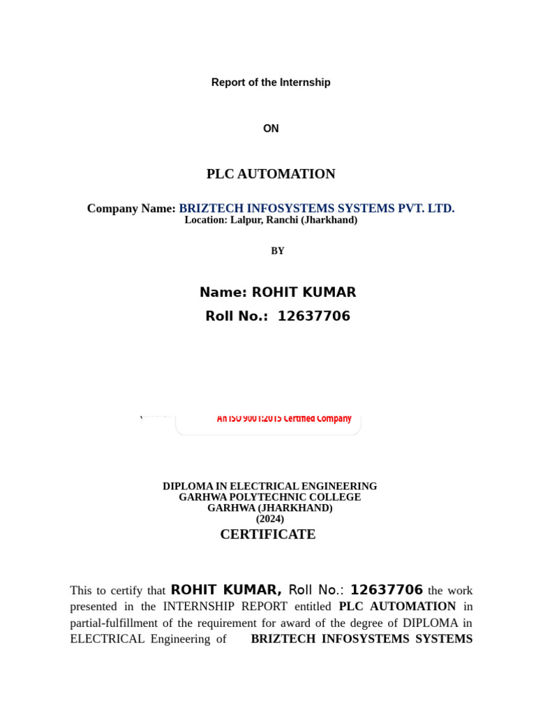 Internship Report On PLC | PDF | Programmable Logic Controller | Relay