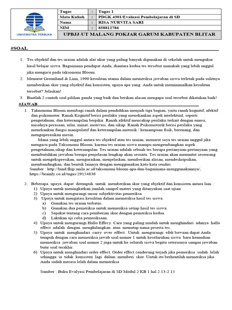 TUGAS 1 Evaluasi Pendidikan - RISA NURVITA SARI | PDF