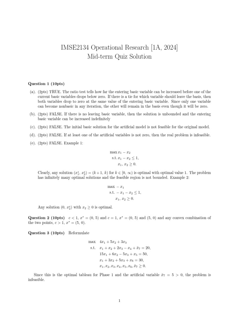 Mid-Term Quiz Solution | PDF