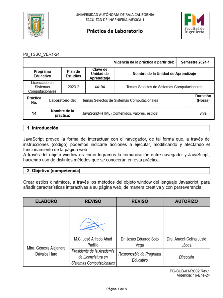 Práctica de Laboratorio: P9 - TSSC - VER1-24 | PDF | Modelo de objeto de documento | Script Java