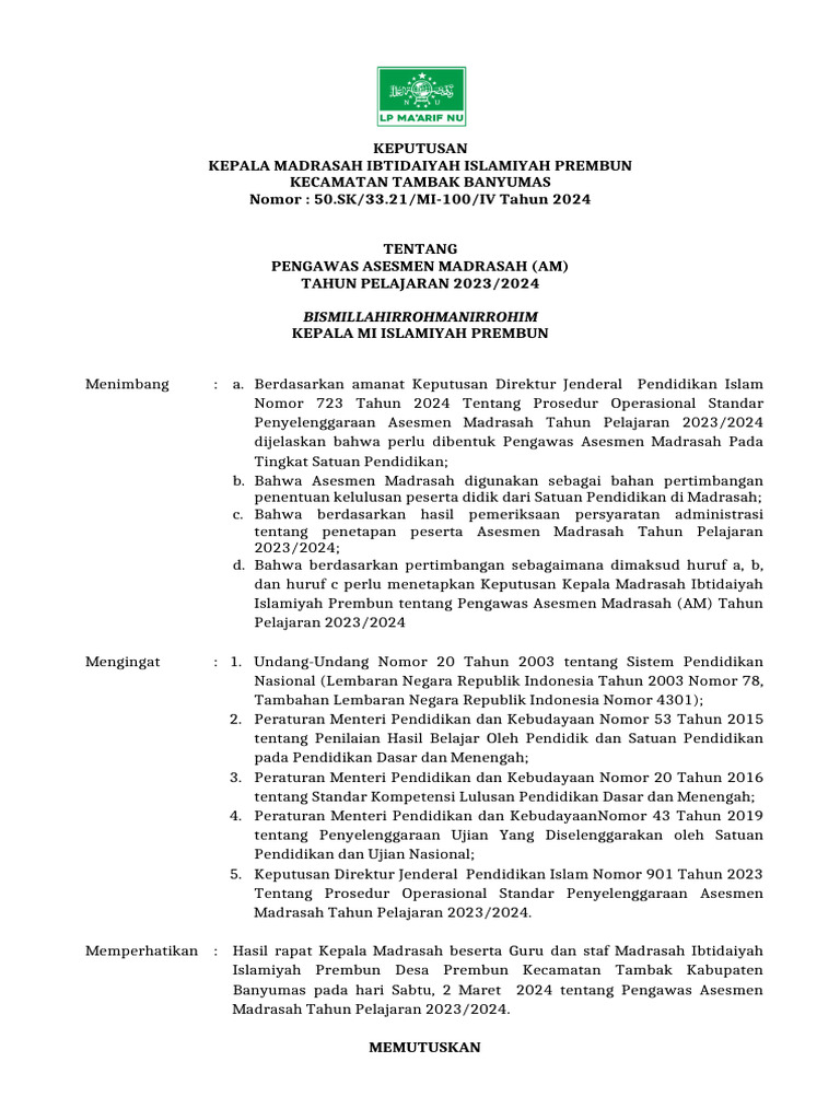 SK Pengawas AM TAHUN 2023 | PDF