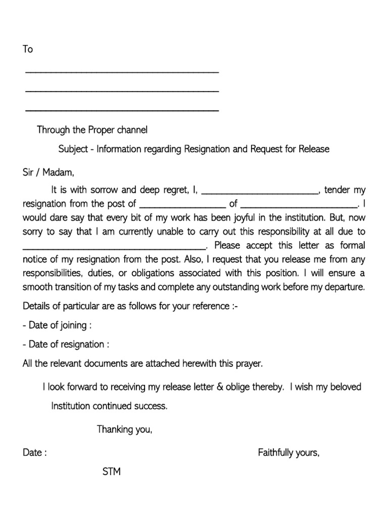 Prayer Resignation Release Letter From Any Post | PDF | Law
