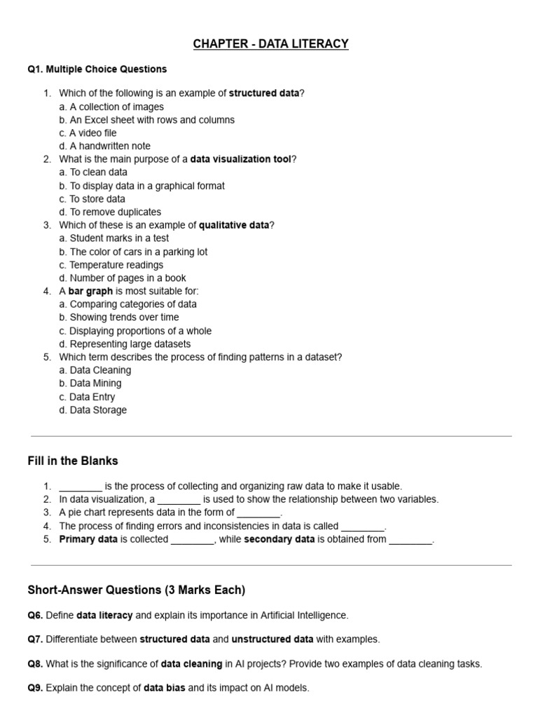 Data Literacy Questions All Types | PDF | Data | Artificial Intelligence