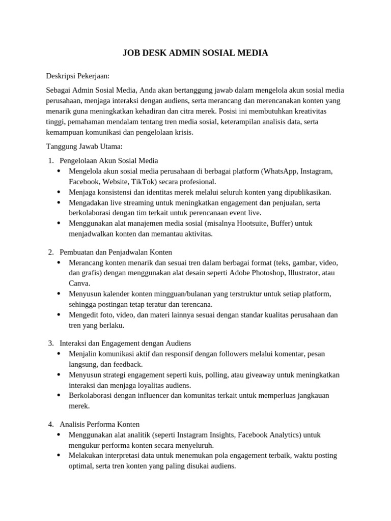 Job Desk Admin Sosial Media | PDF | Karier & Perkembangan | Bisnis