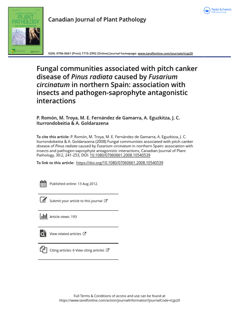 Fungal Communities Associated With Pitch Canker Disease of Pinus ...