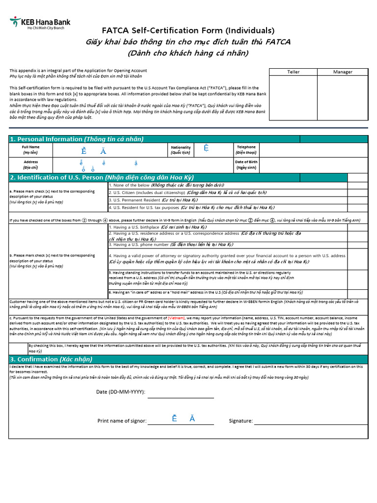 2. Mẫu - FATCA Self-Certification Form (Individuals) | PDF