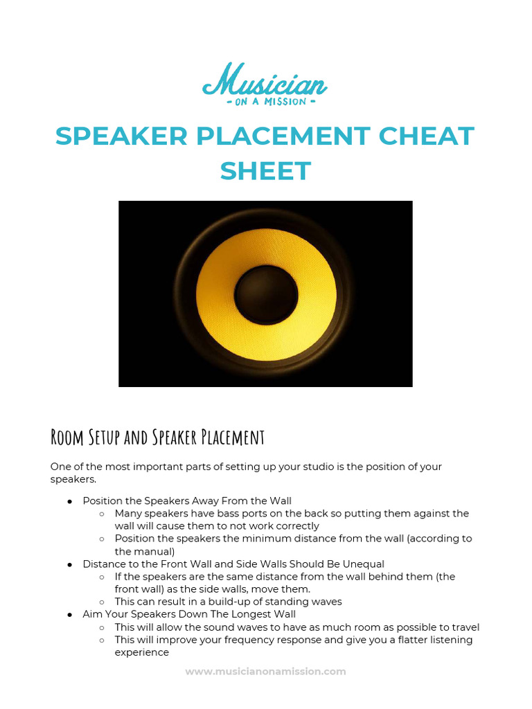Speaker Placement Cheat Sheet | PDF | Loudspeaker | Sound Technology