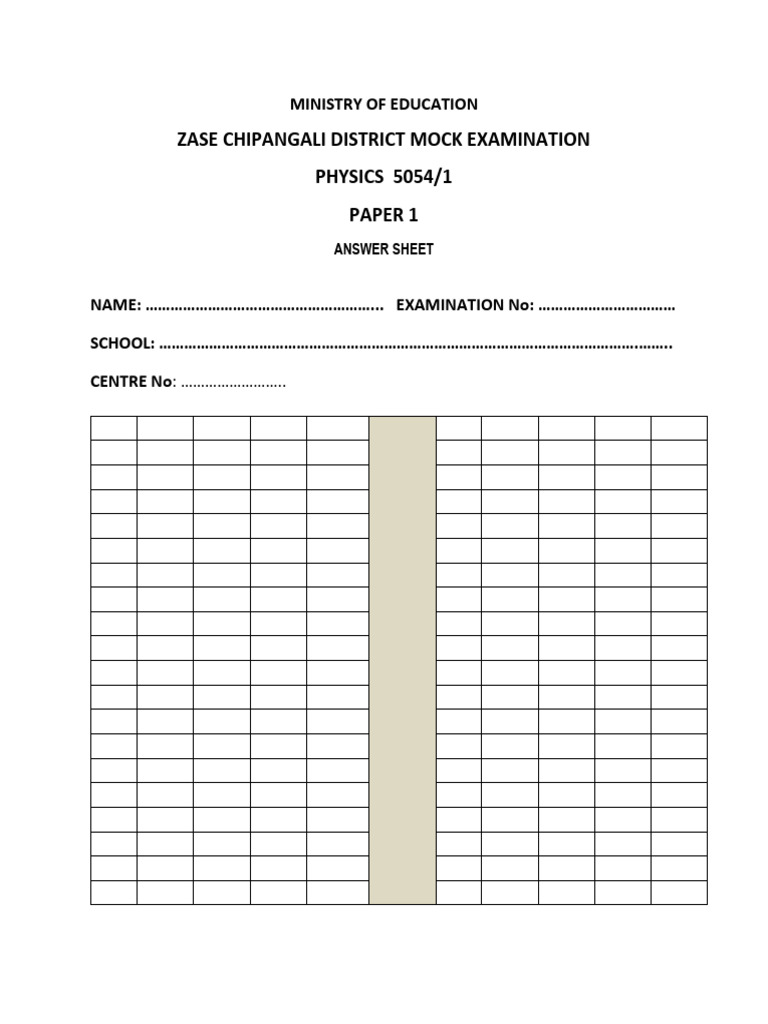 Answer Sheet For Physics P1 Mock 2023 | PDF