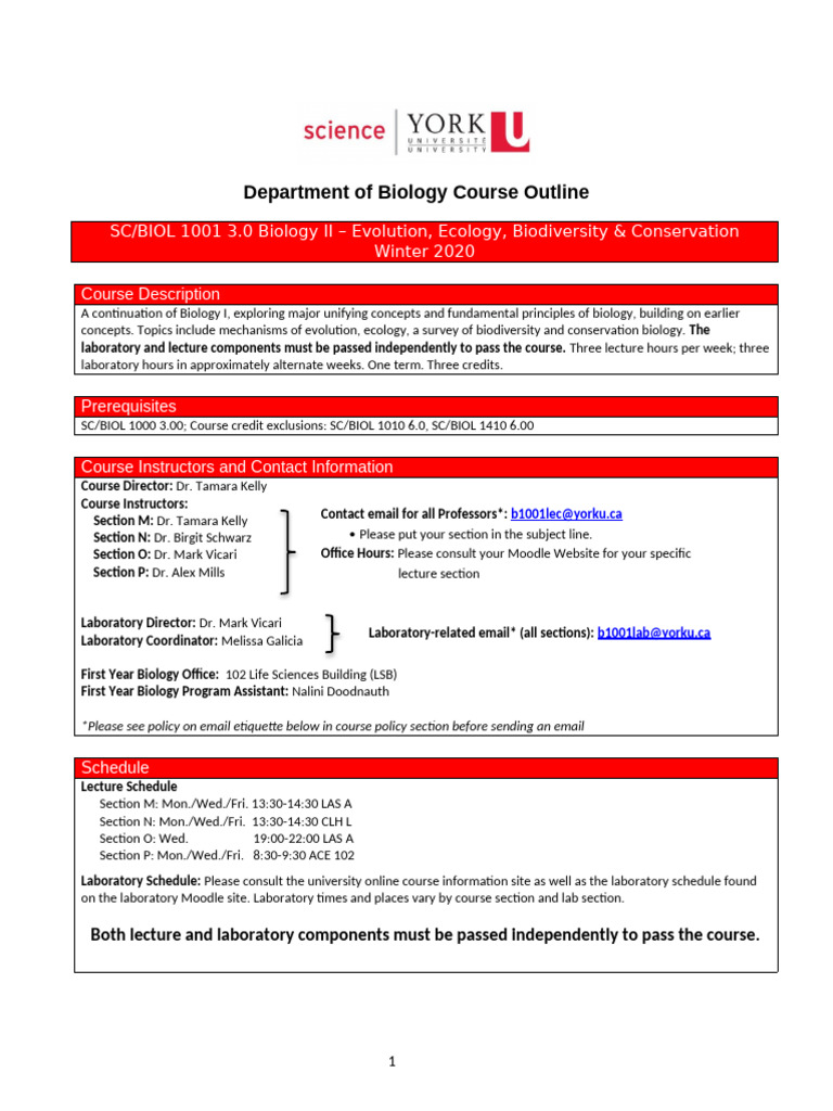 1) BIOL 1001 W2020 Course Outline (Jan. 5) | PDF | Evolution | Academic ...