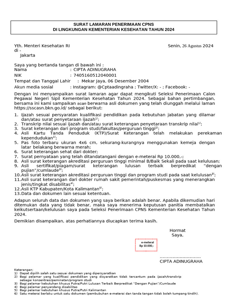 Surat Lamaran Kemenkes Imam | PDF | Bisnis | Pengelolaan Keuangan & Uang